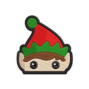 Peeking Elf Christmas Applique – Multi-Color Embroidered Iron-On Patch