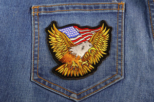 Gold Eagle Patriotic Iron-On Patch With US Flag Embroidery flag ( 3.5